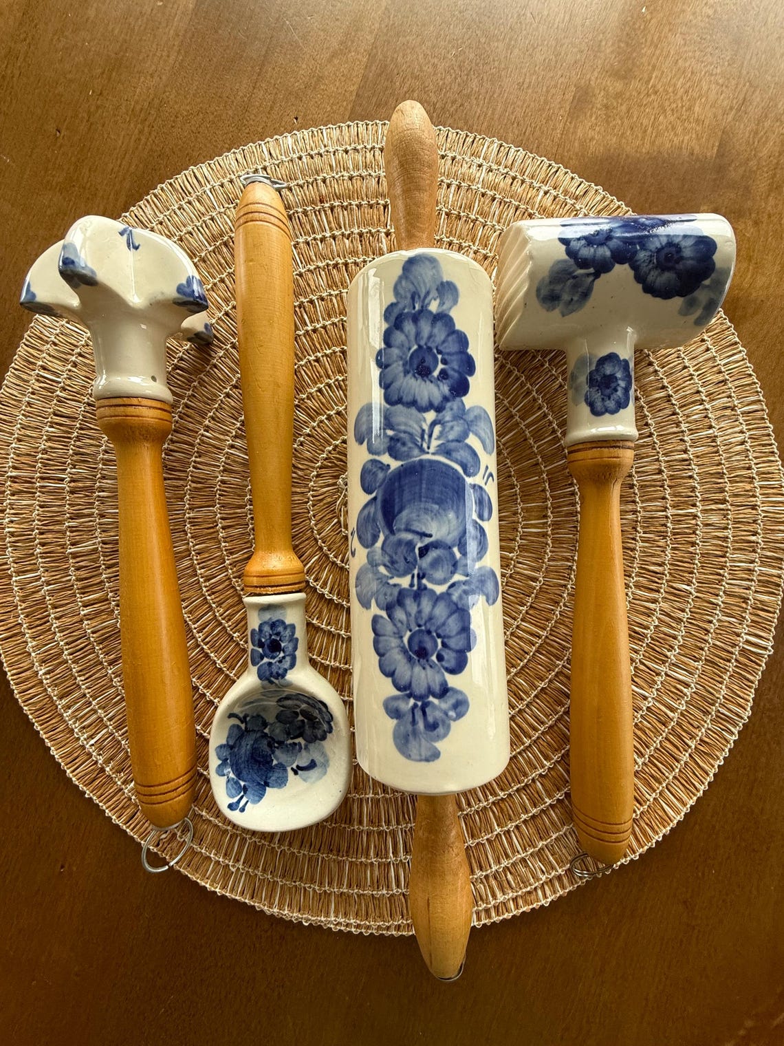 Vintage Blue and White Utensil Set, Antique Cookware Dutch German Blue ...