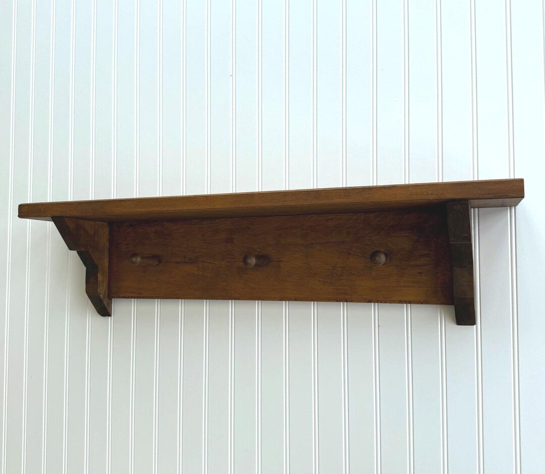 Large 32" Vintage Wood 3 Peg Wall Shelf, Cottagecore Knick Knack Wall ...