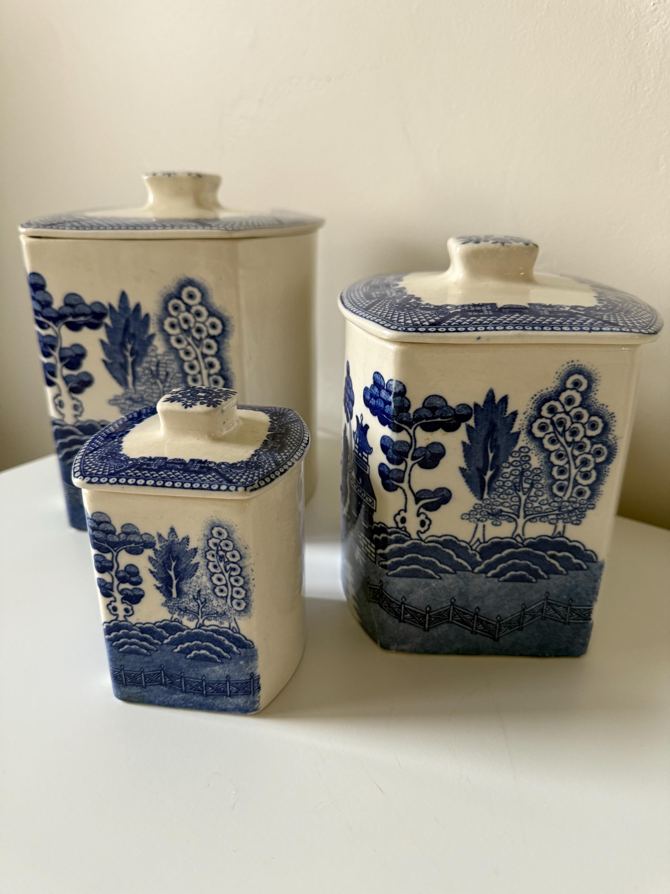 Vintage Blue Willow Canister Set, Blue and White Chinese Tea, Coffee ...