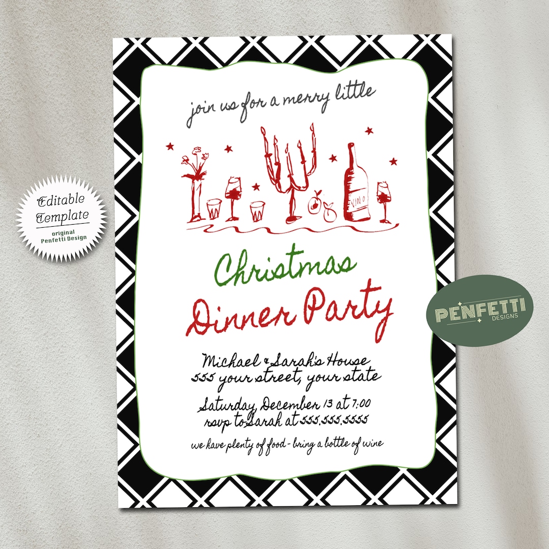 Editable Holiday Dinner Party Invitation Template Printable - Etsy