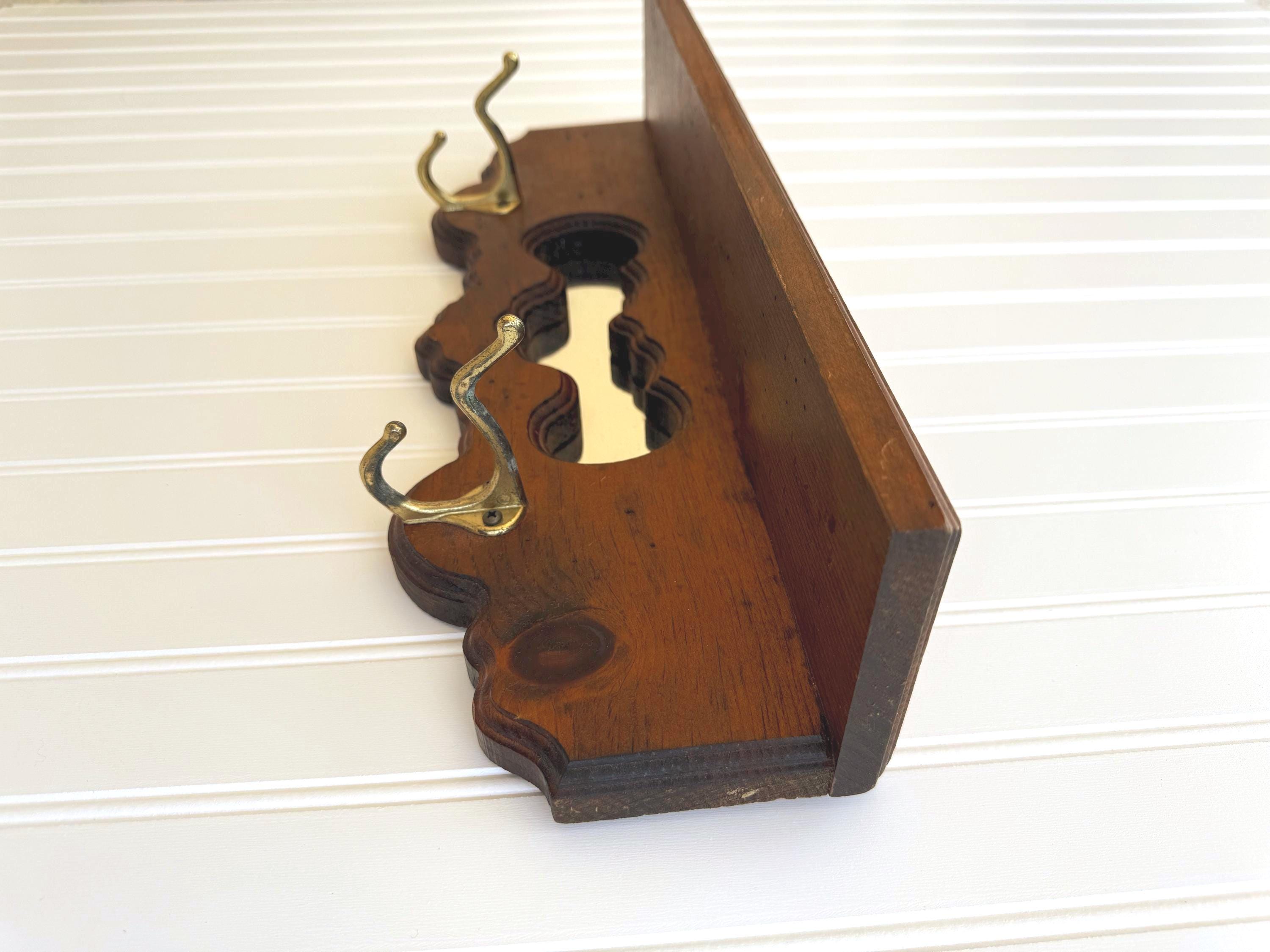 Vintage 70s Wood Shelf With Mirror & Hooks for Plants Trinkets Knick ...