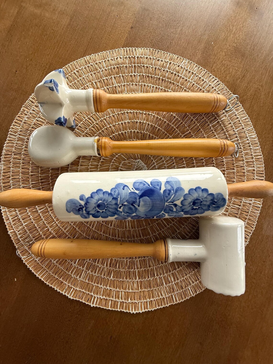 Vintage Blue and White Utensil Set, Antique Cookware Dutch German Blue ...