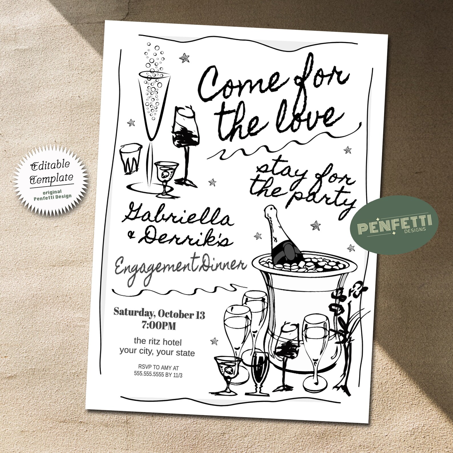 Editable Engagement Party Invitation Template Printable Digital Retro ...