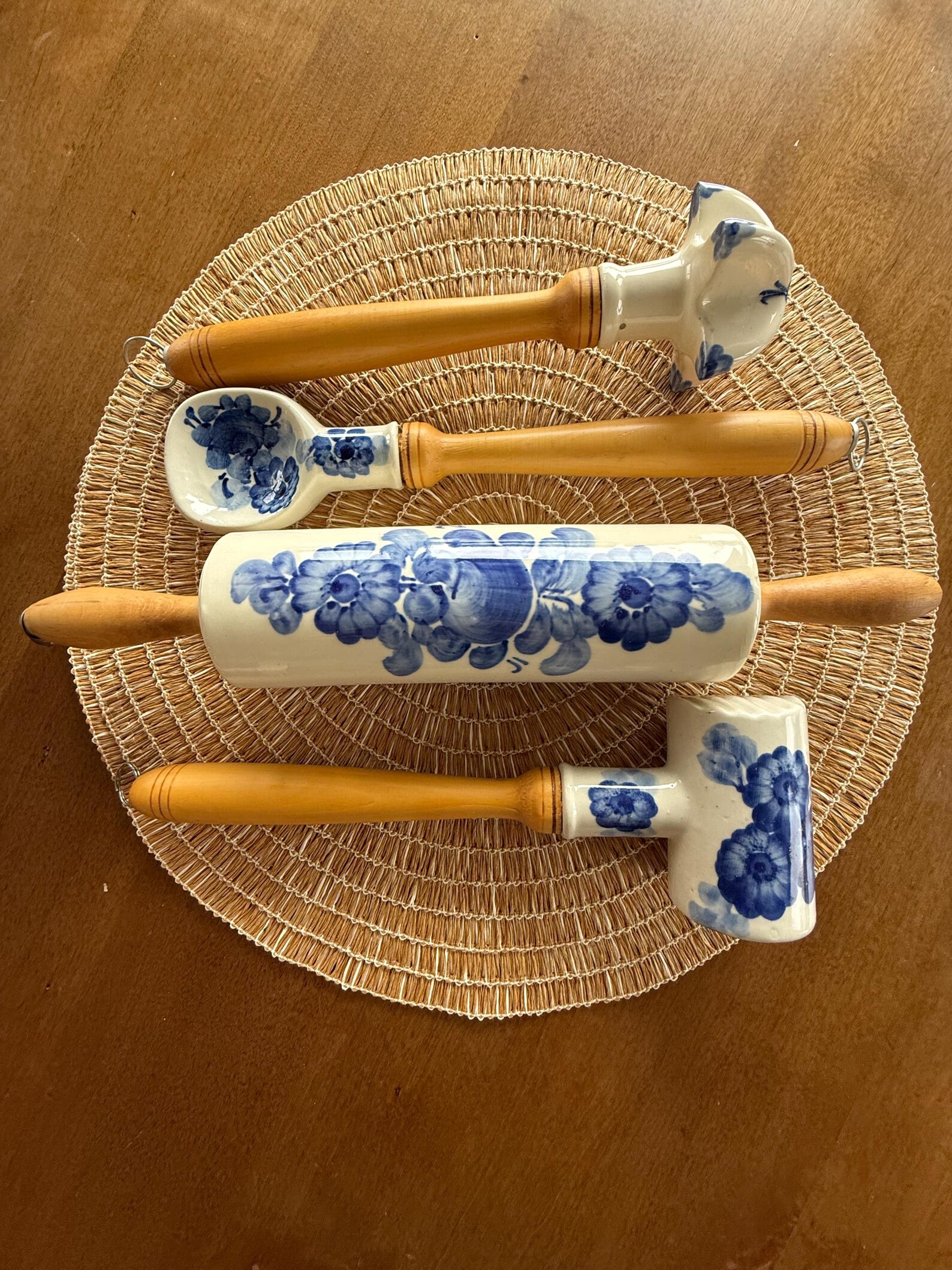Vintage Blue and White Utensil Set, Antique Cookware Dutch German Blue ...