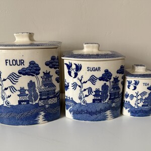 Vintage Blue Willow Canister Set, Blue and White Chinese Tea, Coffee ...