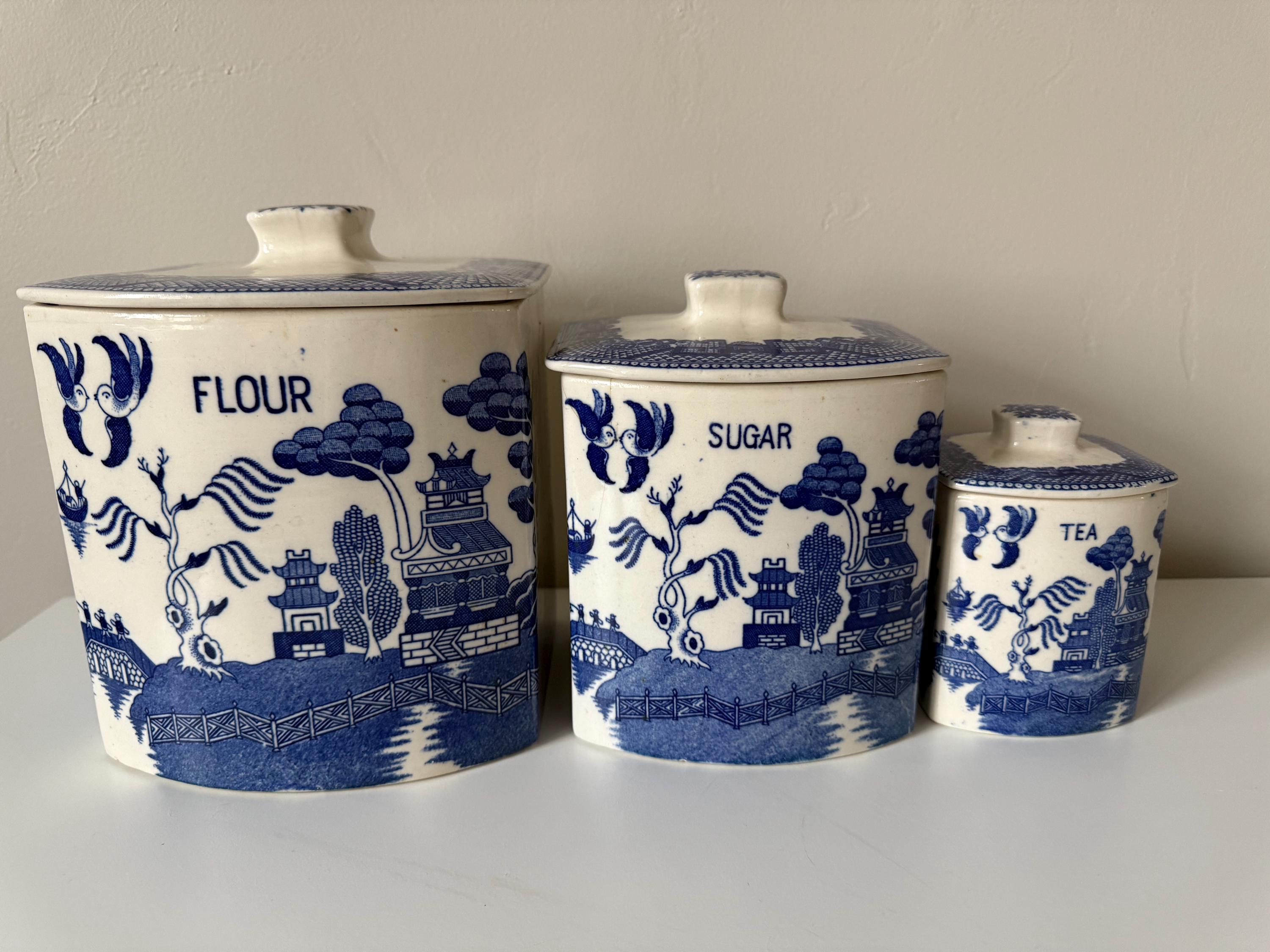 Vintage Blue Willow Canister Set, Blue and White Chinese Tea, Coffee ...