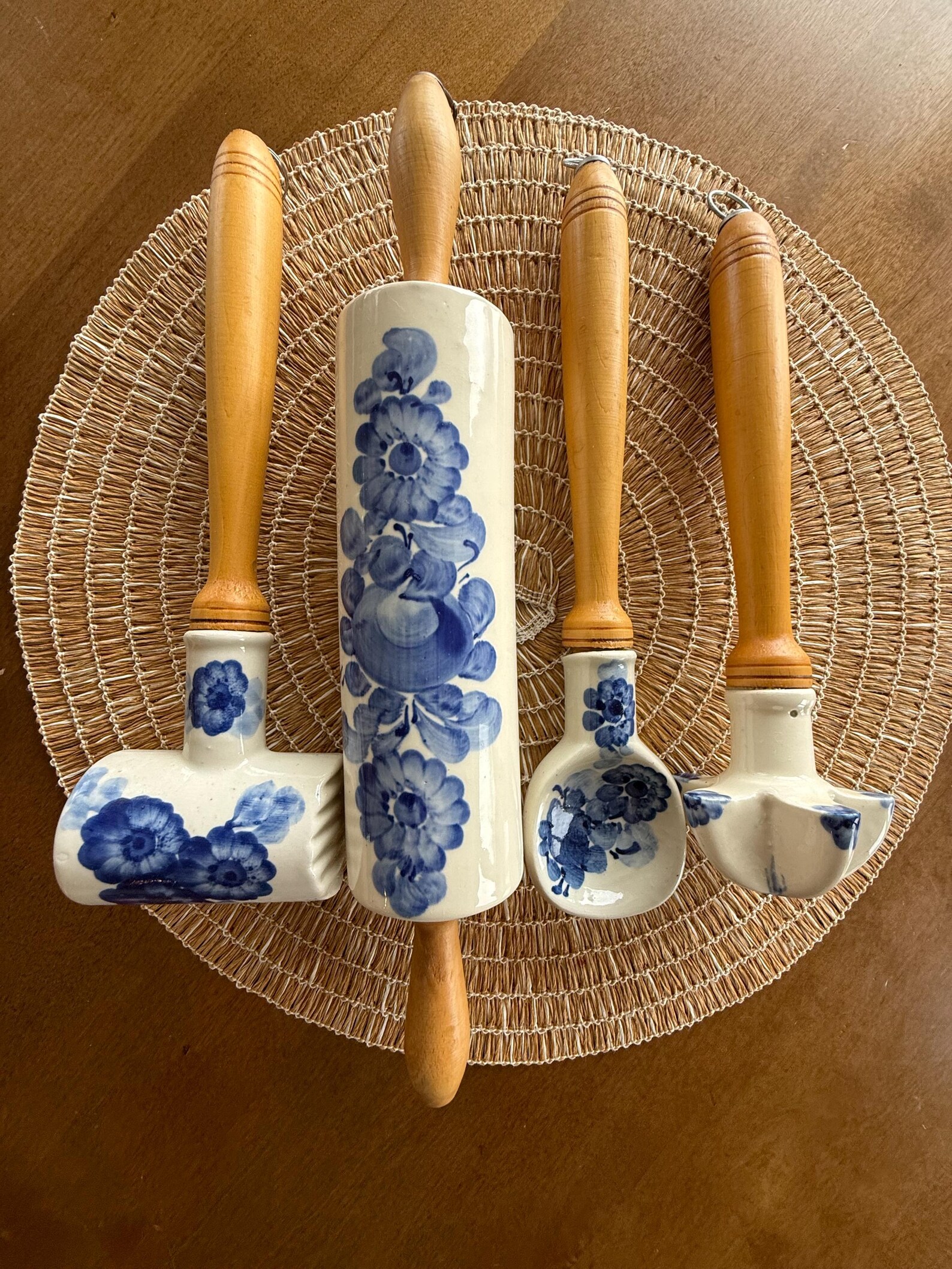 Vintage Blue and White Utensil Set, Antique Cookware Dutch German Blue ...