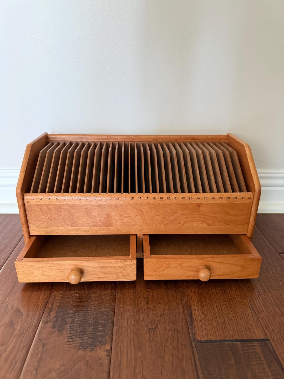Vintage 31 Day Bill Organizer, Daily Solid Wood Oak Desktop Organizing ...