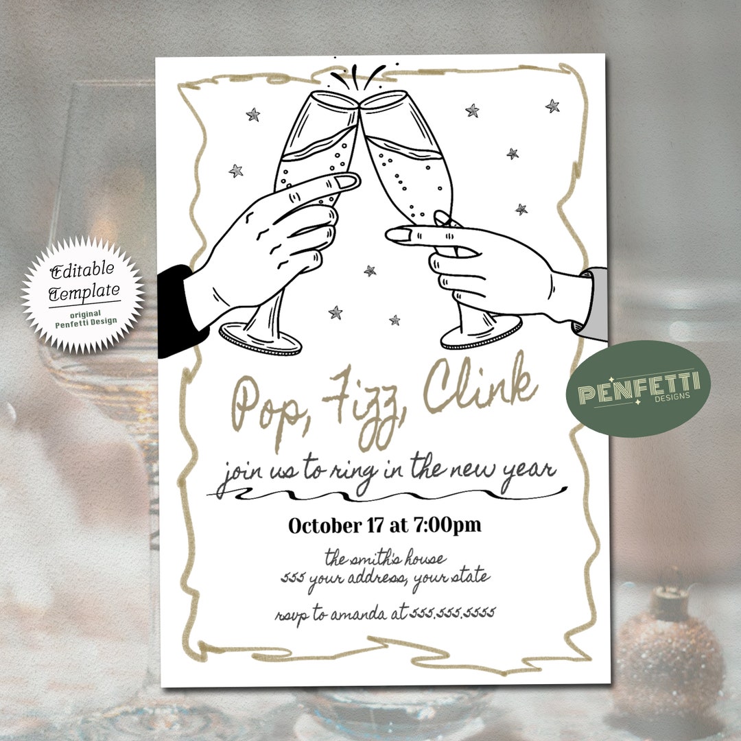 Editable New Years Party Invitation Template Printable Digital Retro ...