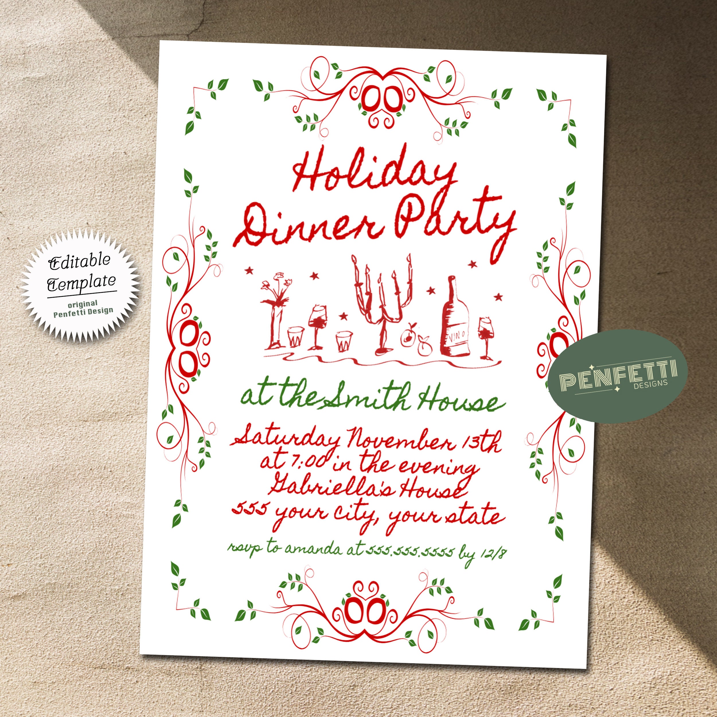 Editable Holiday Dinner Party Invitation Template Printable Etsy