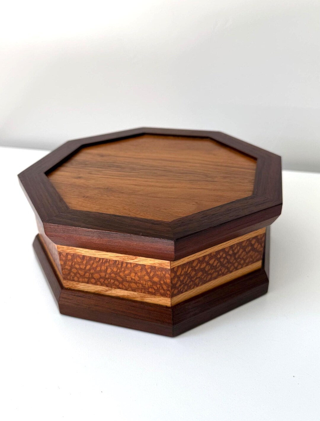 Vintage Wood Octagonal Keepsake Box, Handmade Marquetry Wooden Inlay ...