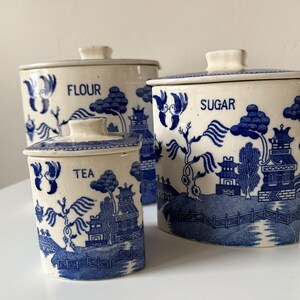 Vintage Blue Willow Canister Set, Blue and White Chinese Tea, Coffee ...