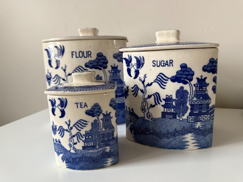 Vintage Blue Willow Canister Set, Blue and White Chinese Tea, Coffee ...