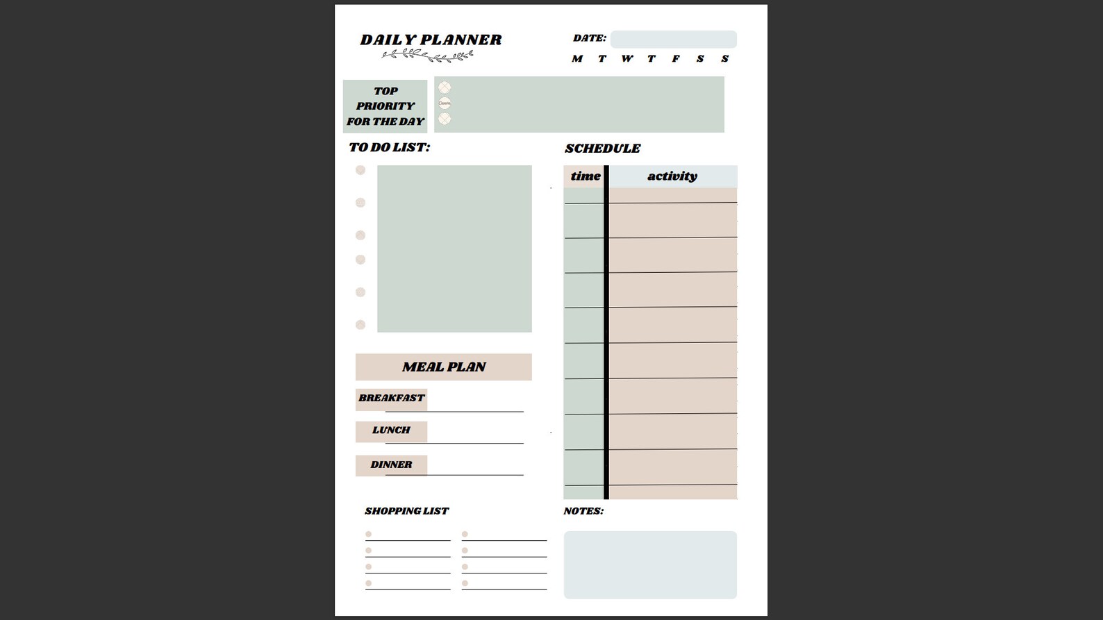 Digital Daily Planner Template for Your Weekly Goals, Customized ...