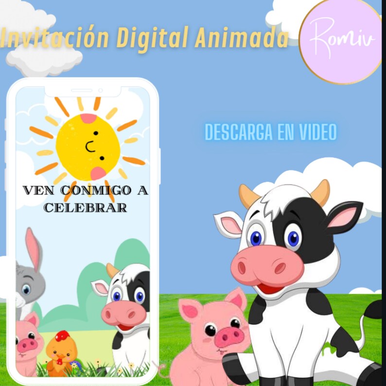 Invitación digital en video de granja la vaca Lola - Etsy México