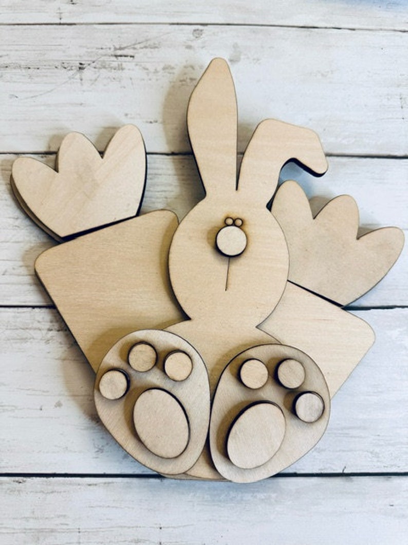 DIY Craft Kit, DIY, 1/4 Birch Wood, Easter or Spring, Bunny With Large ...