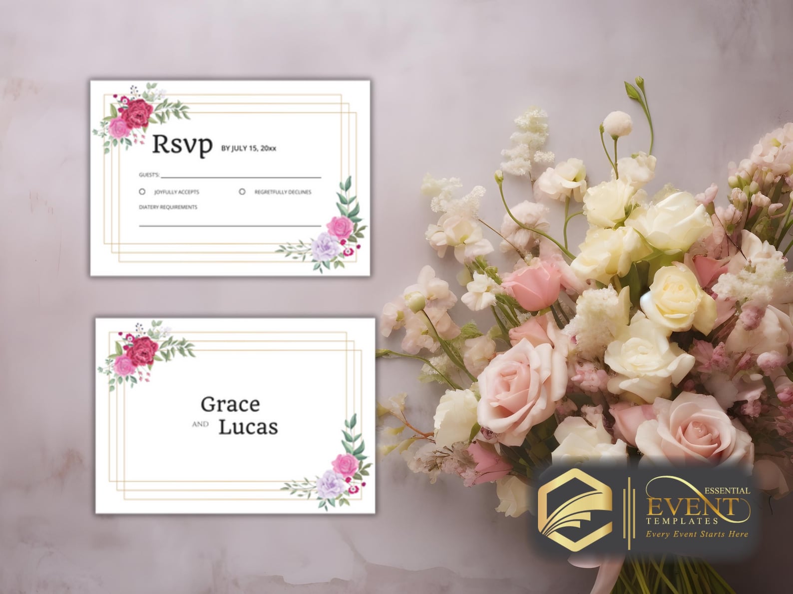 Editable RSVP Wedding Card Template - Canva Floral Event Downloadable ...