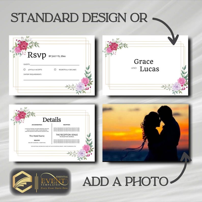 Editable RSVP Wedding Card Template - Canva Floral Event Downloadable ...