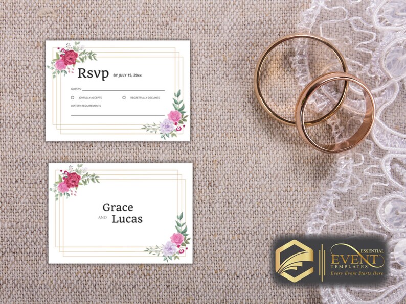 Editable RSVP Wedding Card Template - Canva Floral Event Downloadable ...