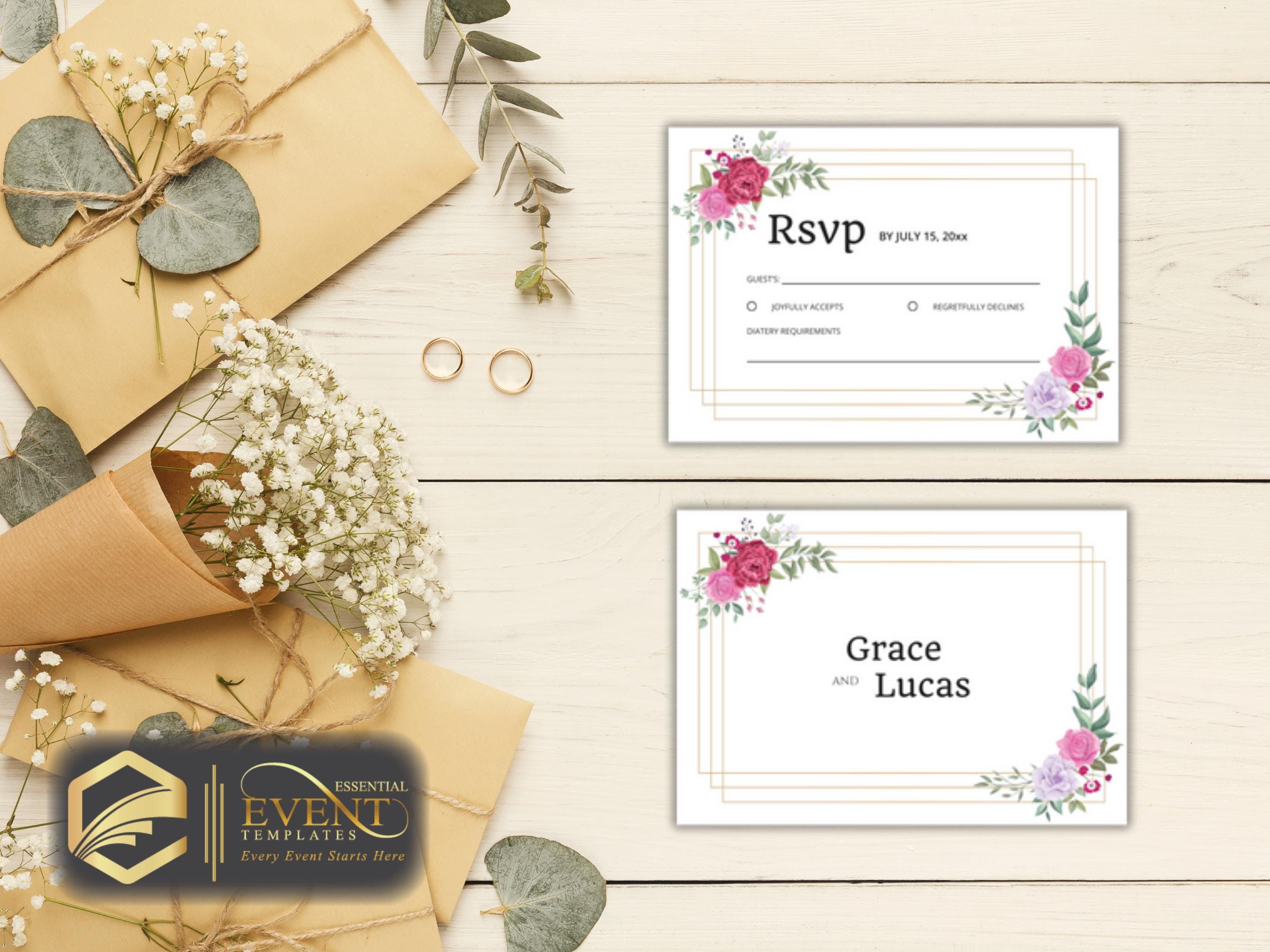 Editable RSVP Wedding Card Template - Canva Floral Event Downloadable ...