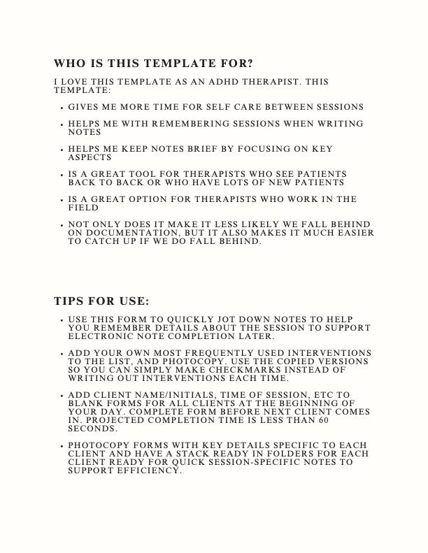 Rapid Note Template for Therapists, ADHD Therapist Tool - Etsy