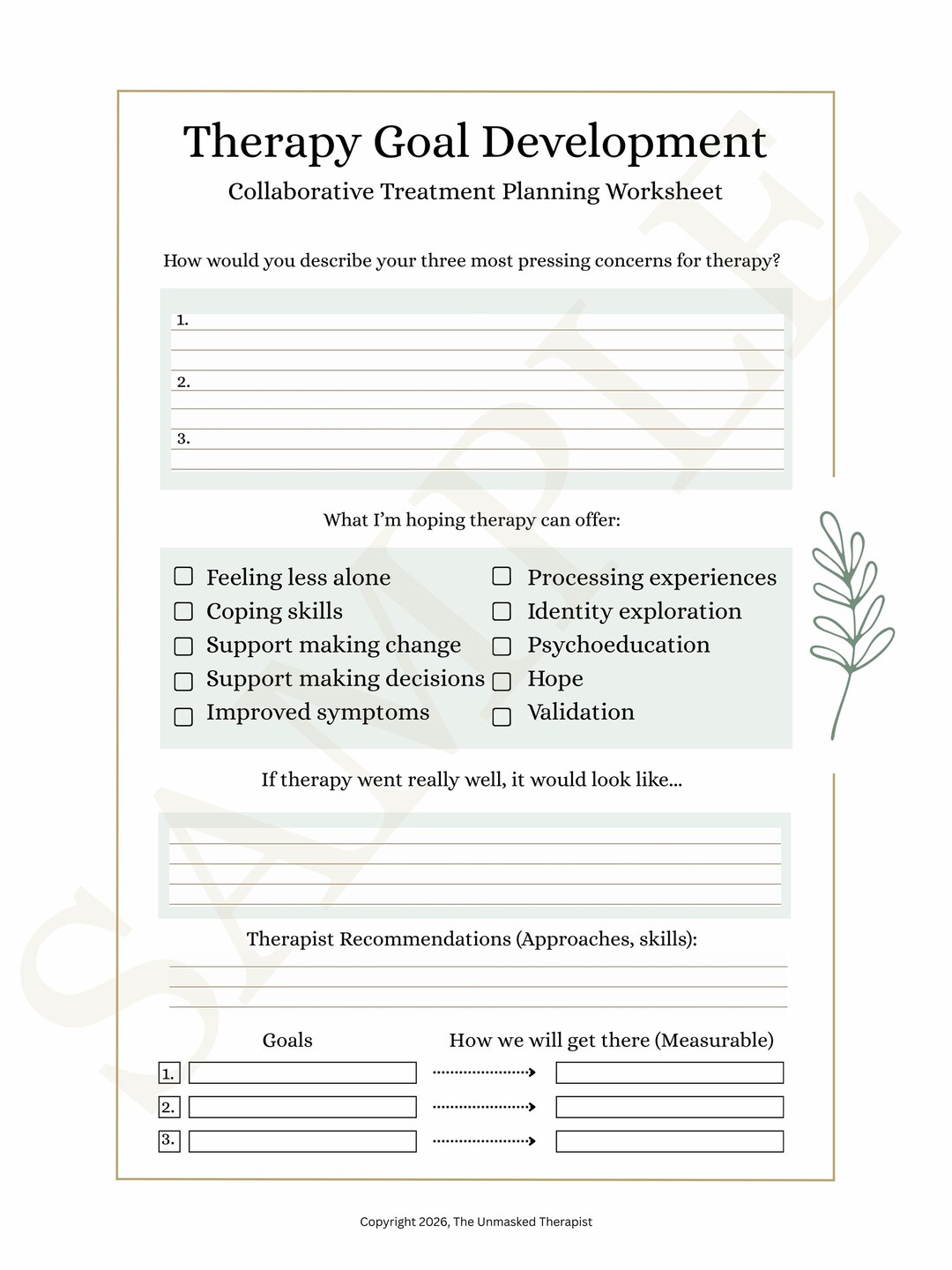 Goal Setting & Treatment Planning Worksheet, Collaborative - Etsy