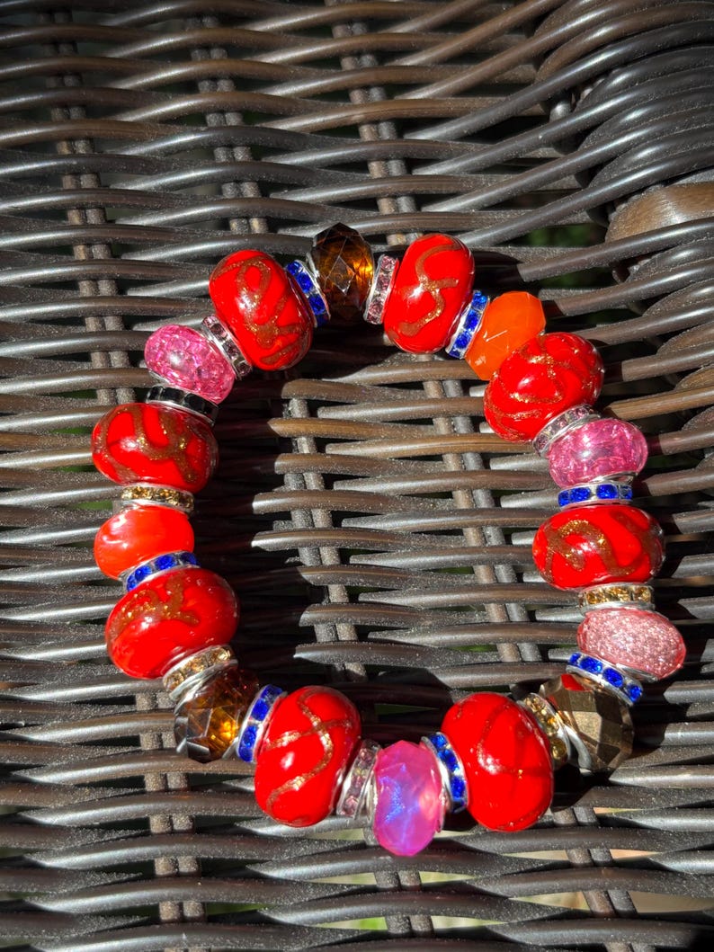 Beaded Elastic Bracelet Red Color - Etsy