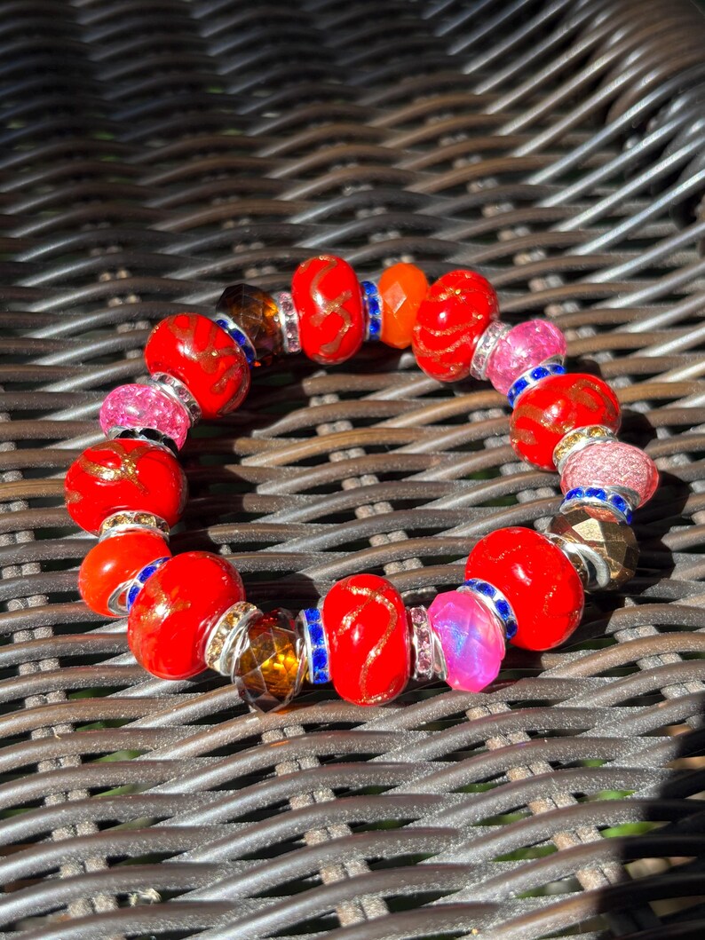 Beaded Elastic Bracelet Red Color - Etsy