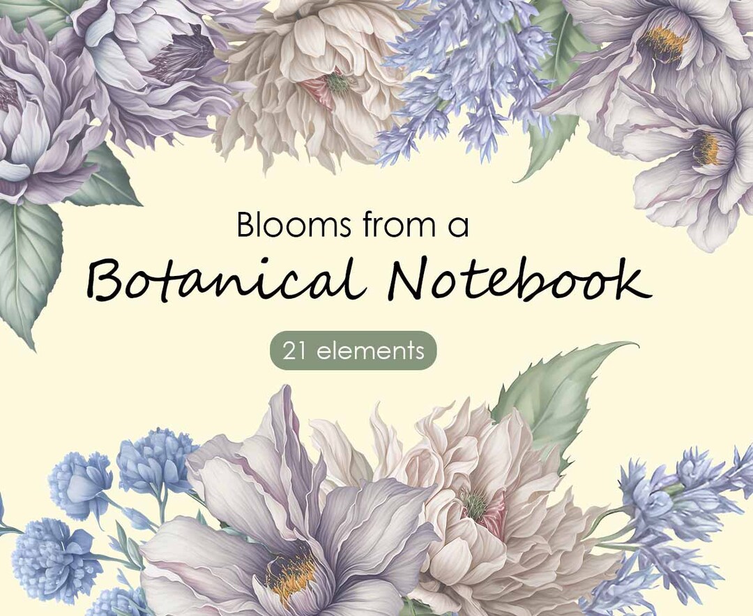 Botanical Notebook Floral Clipart - Etsy