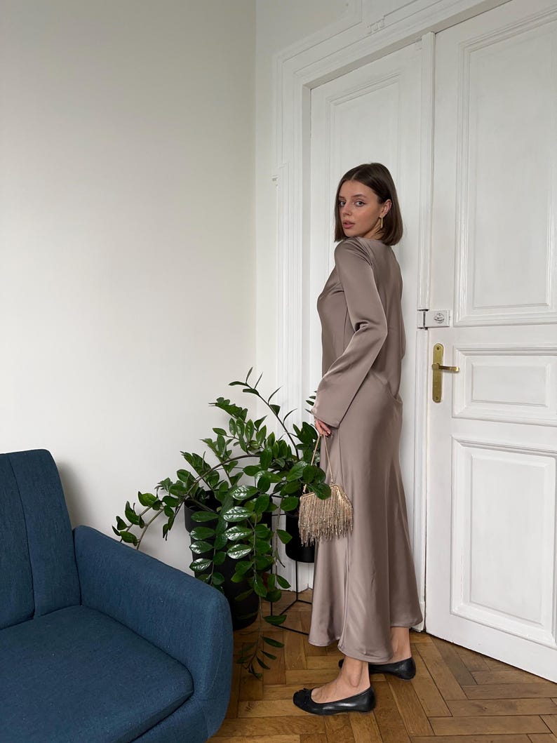 Mocha Silk Satin Maxi Dress - Etsy