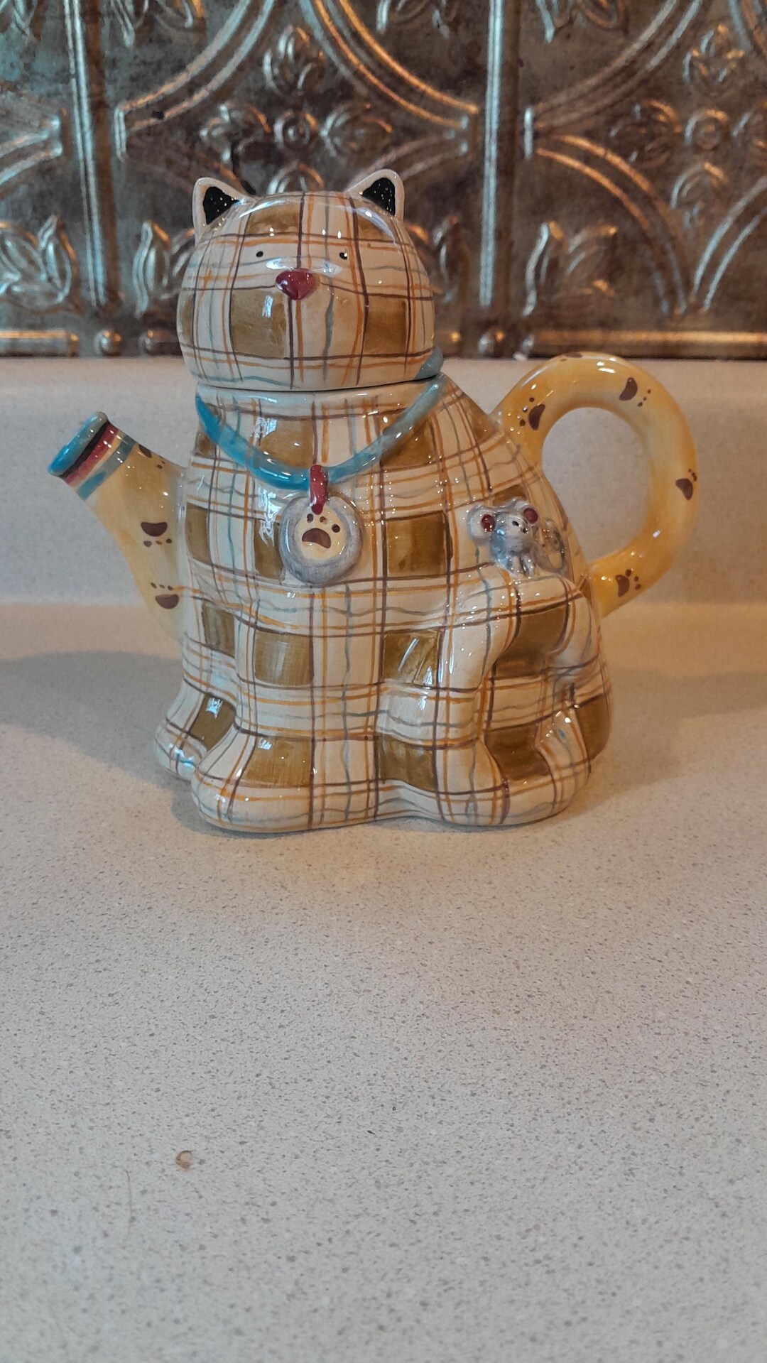 Sakura Debbie Mumm Plaid Cat Teapot/creamer - Etsy