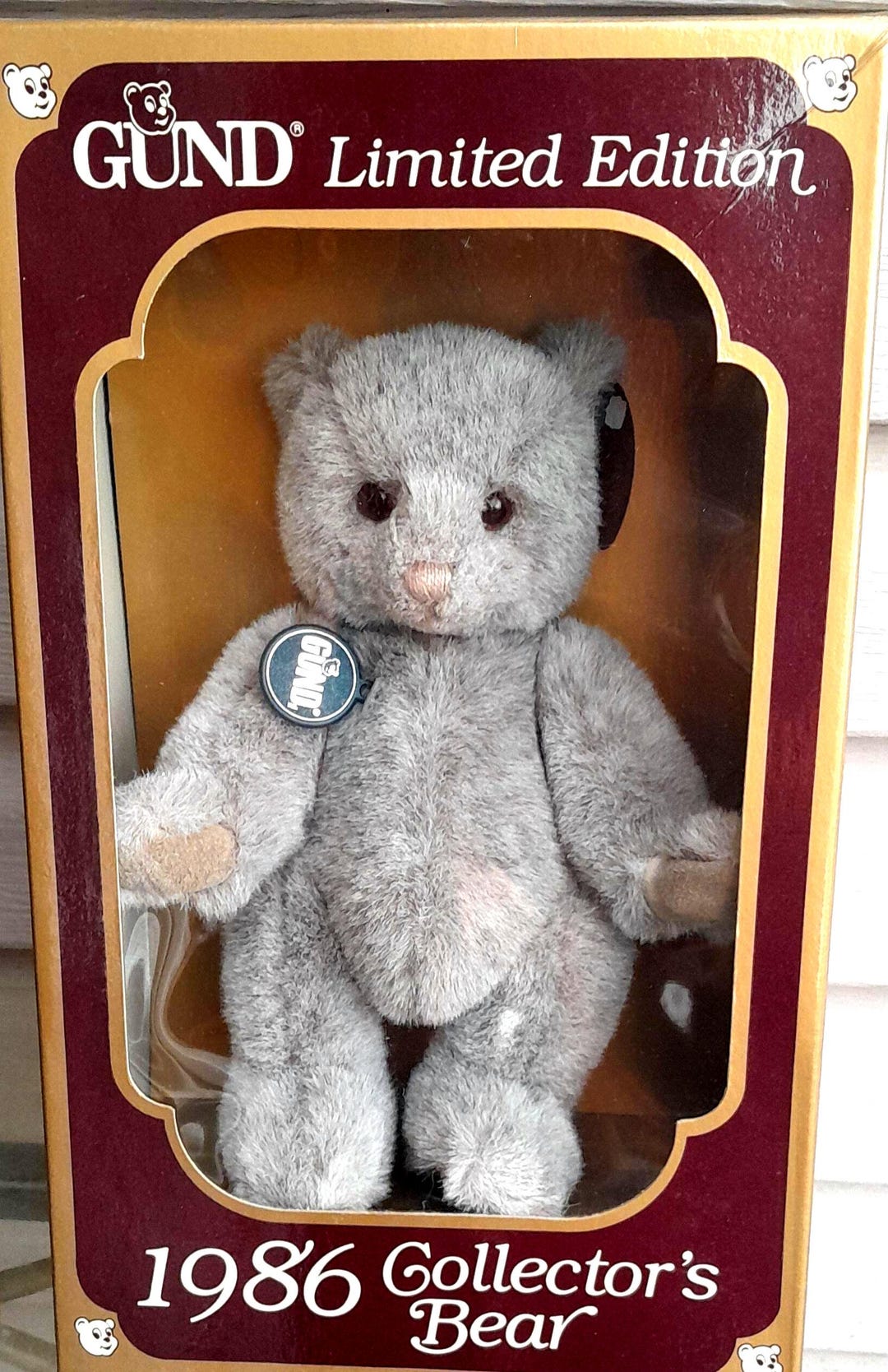 Vintage 1986 GUND Light Gray Bear GUNDY NIB and Never Removed From Box ...