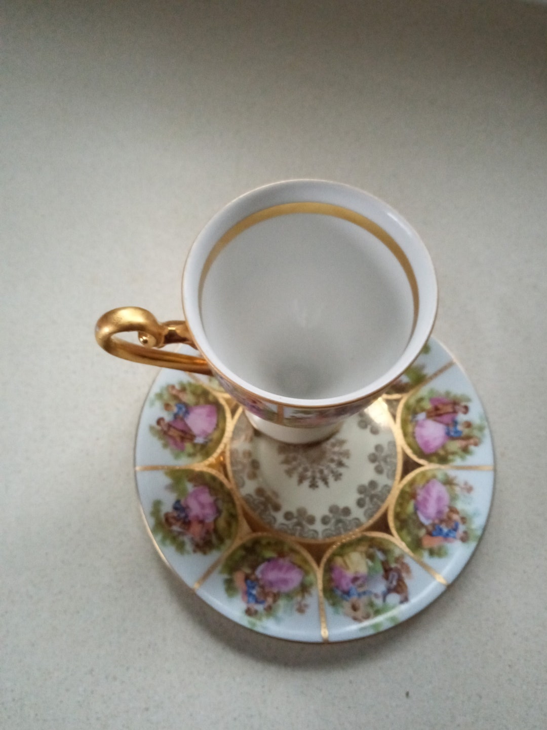 Rare Western Germany Tea Cup and Saucer Hand Paint love Song - Etsy