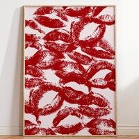 Blue Lipstick Kiss Wall Art, Kiss Lips Print, Trendy Lipstick Kisses ...