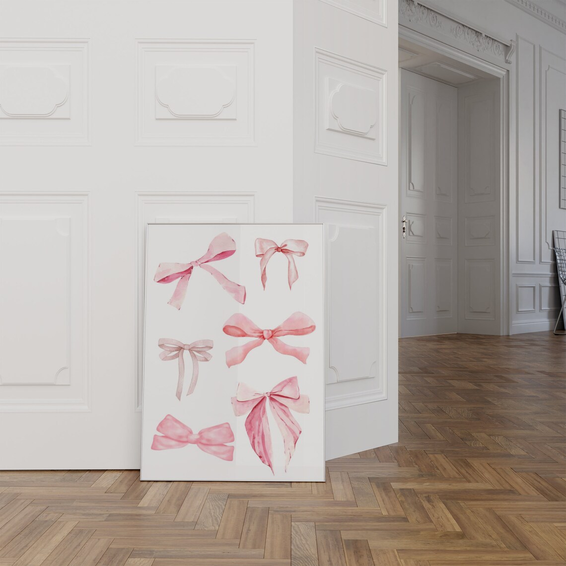 Trendy Pink Bow Print, Coquette Cute Girly Wall Art, Preppy Watercolor ...