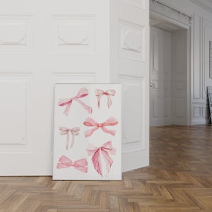Trendy Pink Bow Print, Coquette Cute Girly Wall Art, Preppy Watercolor ...