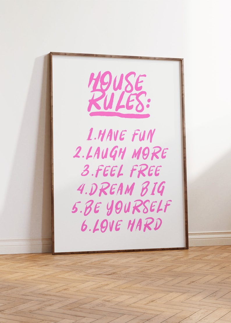 House Rules Poster, Pink Rules Digital Print, Rules Art Print, Retro ...