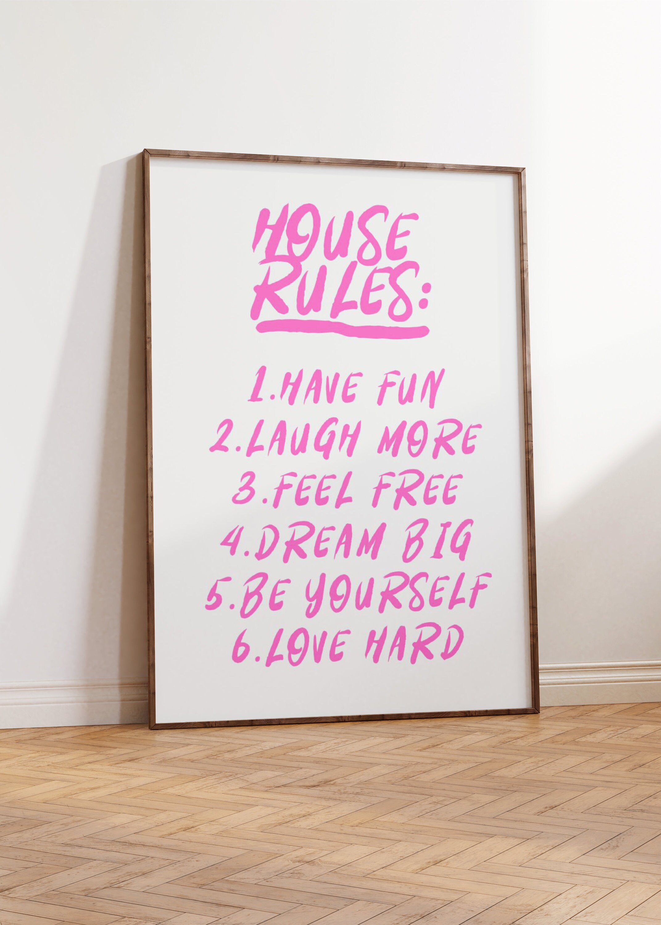 House Rules Poster, Pink Rules Digital Print, Rules Art Print, Retro ...
