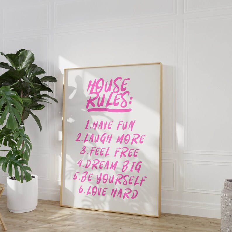 House Rules Poster, Pink Rules Digital Print, Rules Art Print, Retro ...