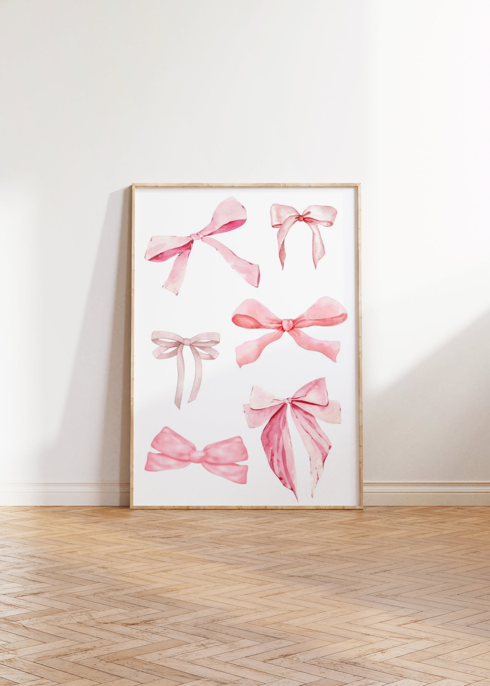 Trendy Pink Bow Print, Coquette Cute Girly Wall Art, Preppy Watercolor ...