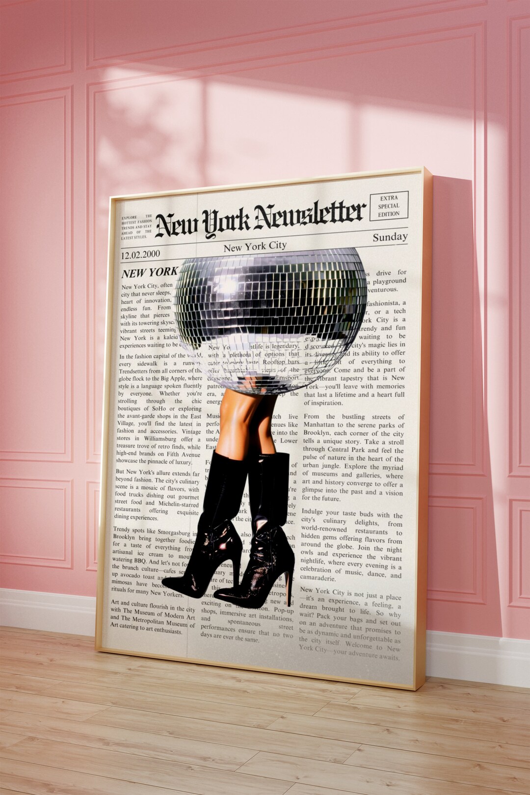Retro Newspaper Print, New York Disco Ball Newsletter Wall Art Trendy ...