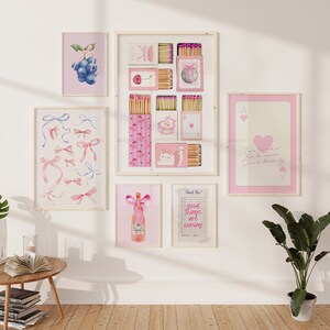 Coquette Bow Gallery Wall Art Set of 6 Preppy Aesthetic Dorm Room ...