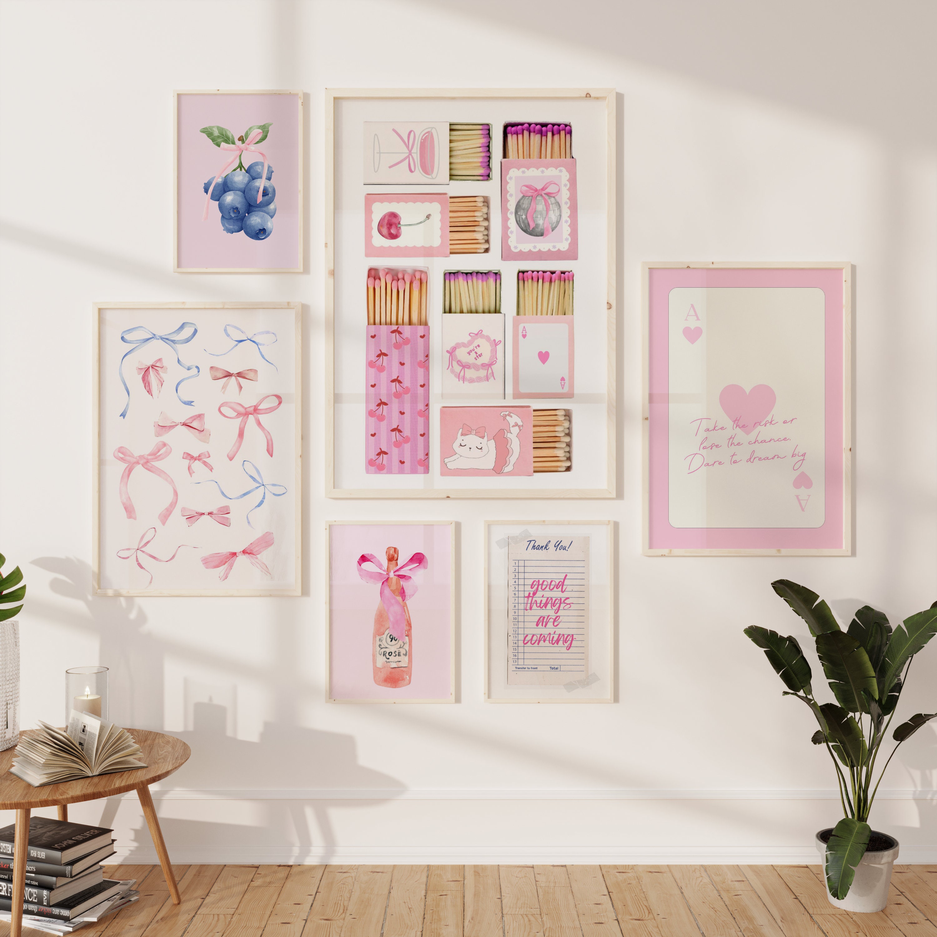 Coquette Bow Gallery Wall Art Set of 6 Preppy Aesthetic Dorm Room ...