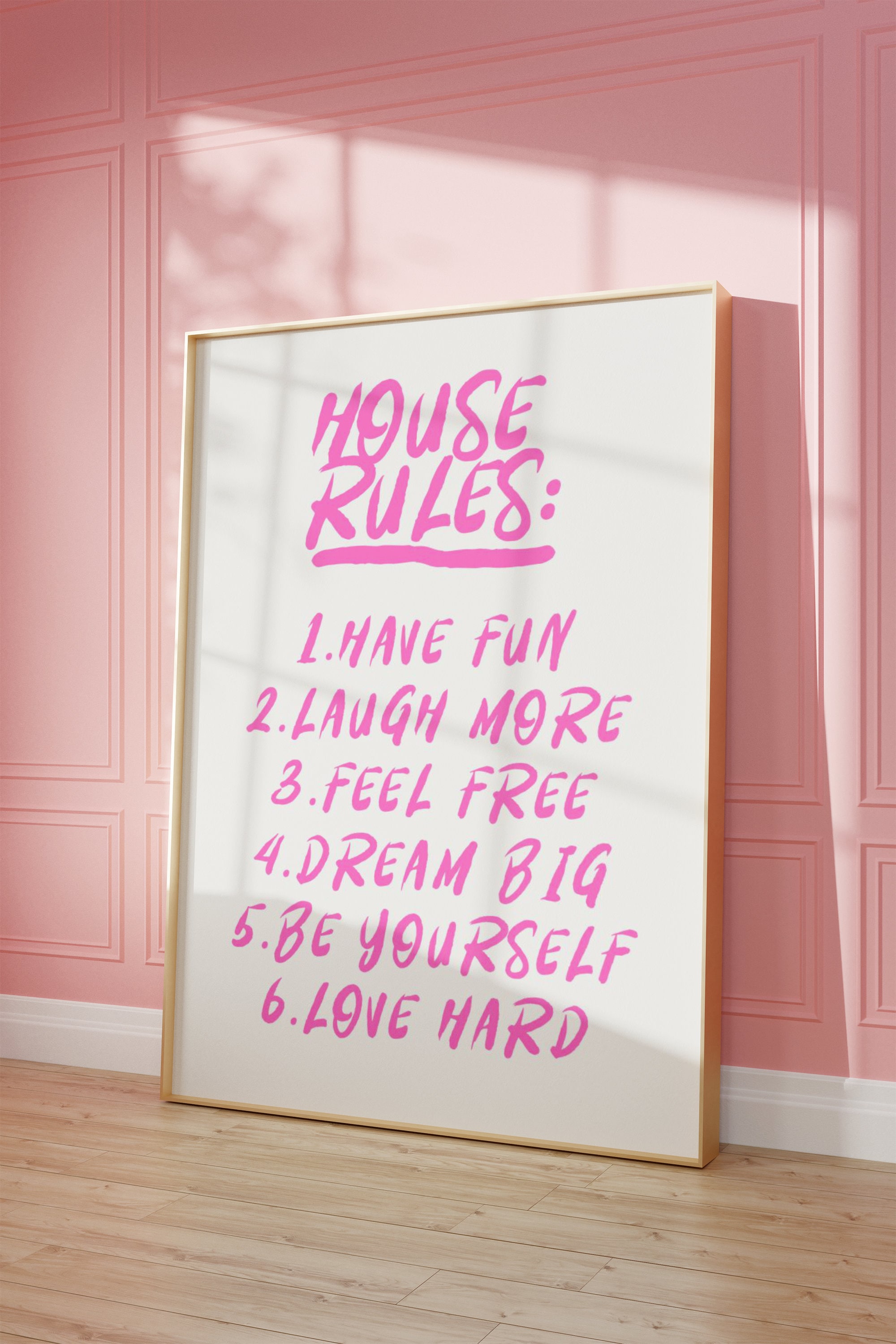 House Rules Poster, Pink Rules Digital Print, Rules Art Print, Retro ...