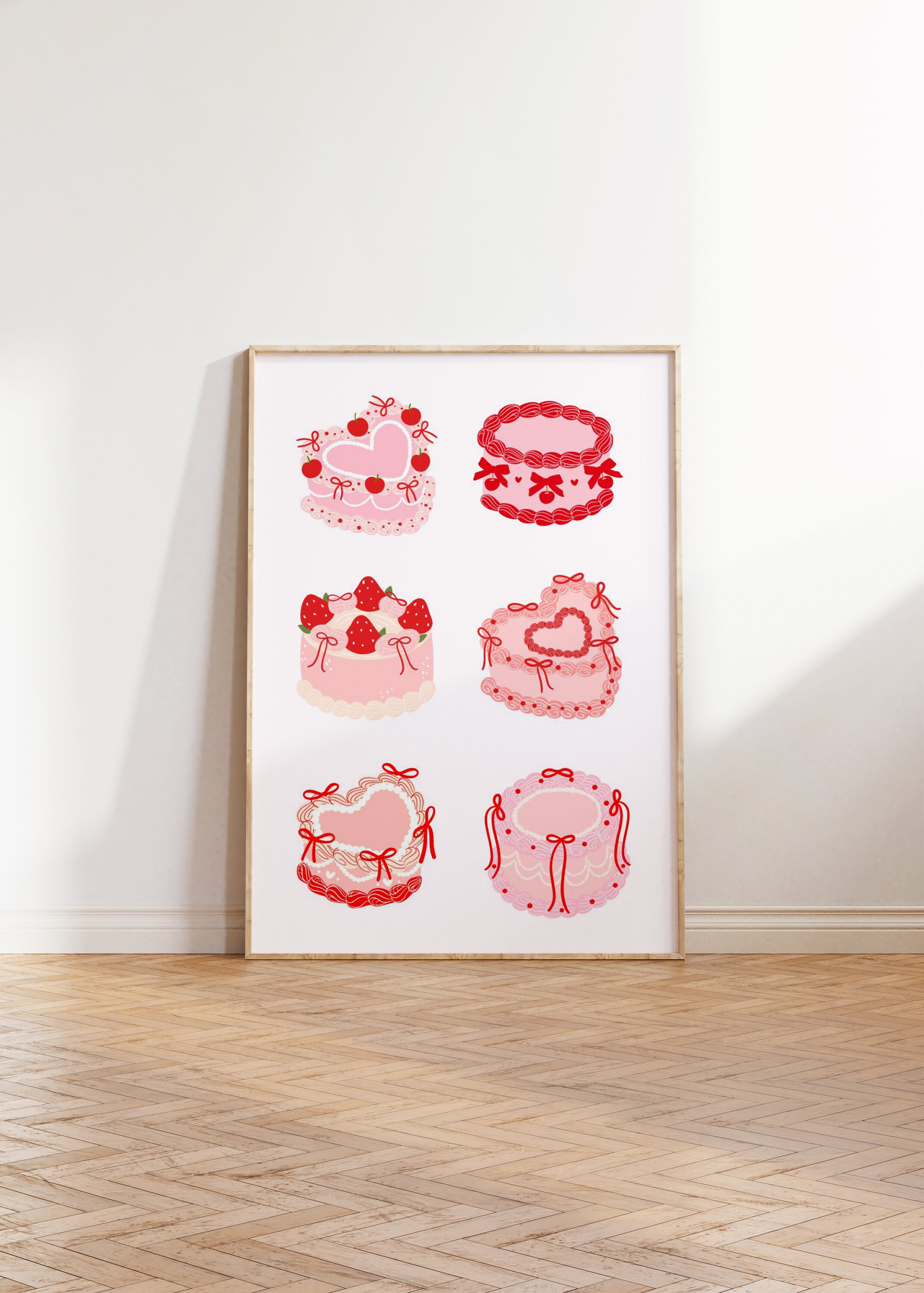 Coquette Cake Print Sweet Cute Red Pink Girly Cakes Wall Art Bow ...