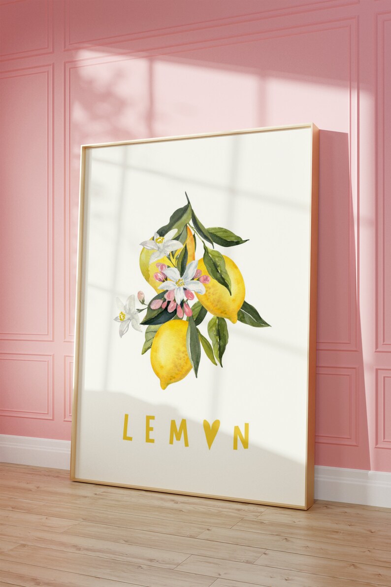Trendy Lemon Summer Print, Fruit Kitchen Poster, Yellow Watercolor ...