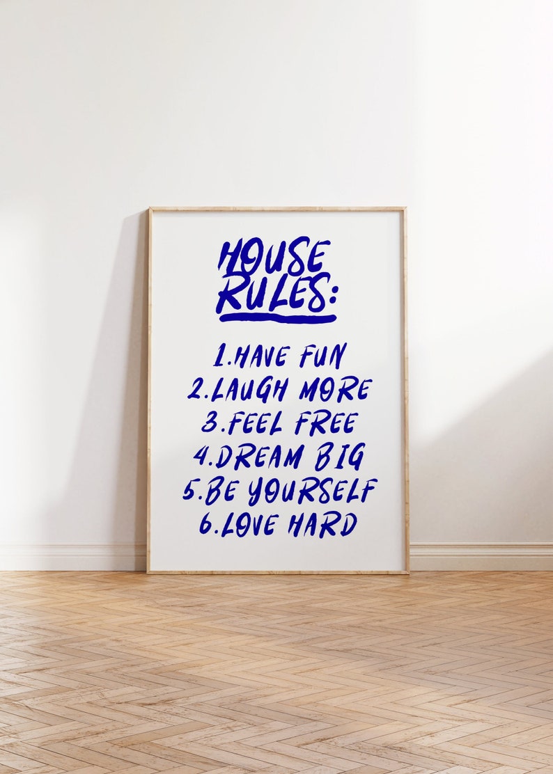 Trendy House Rules Poster, Blue Rules Digital Print, Rules Art Print ...