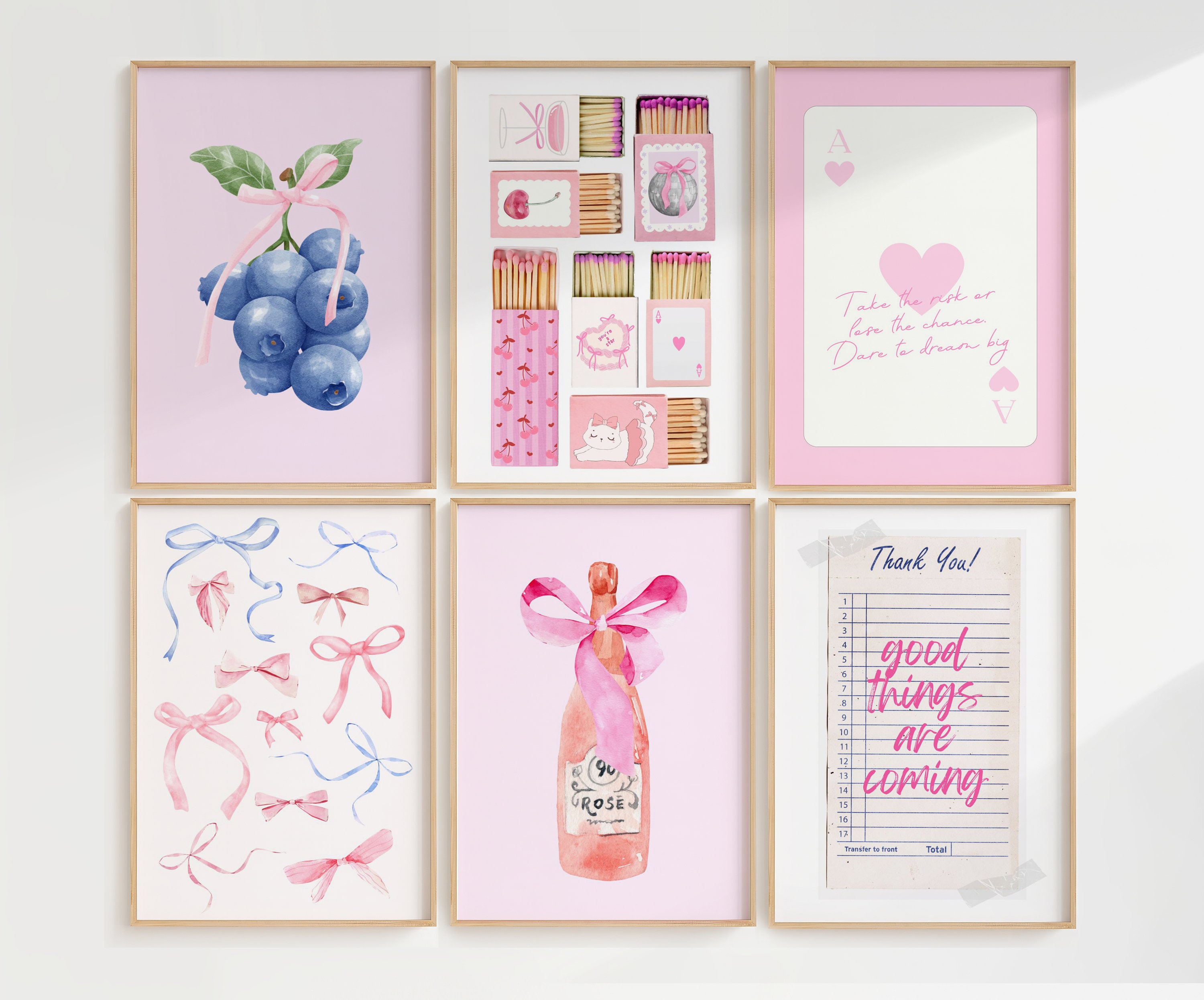 Coquette Bow Gallery Wall Art Set of 6 Preppy Aesthetic Dorm Room ...