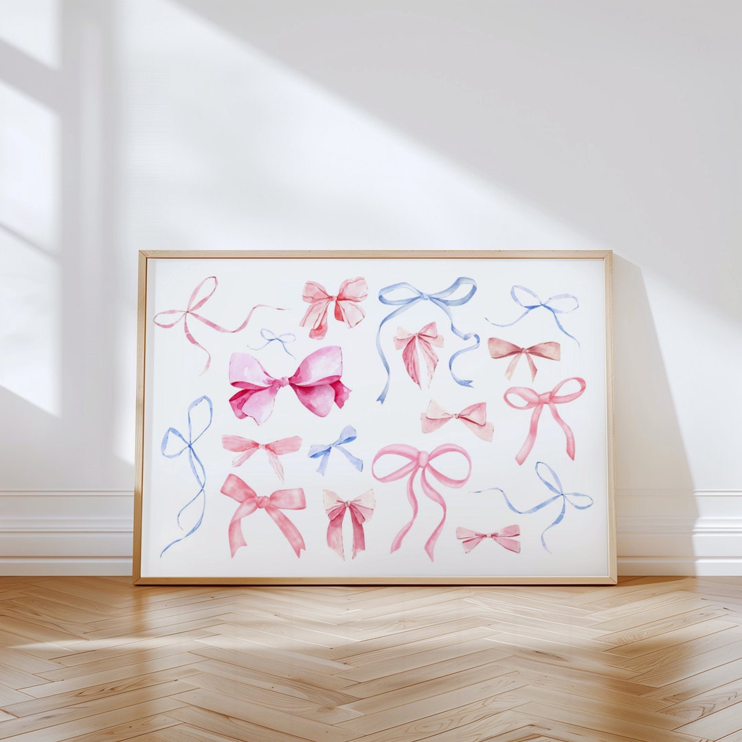 Coquette Bow Print Pink Trendy Cute Girly Wall Art Preppy Watercolor ...