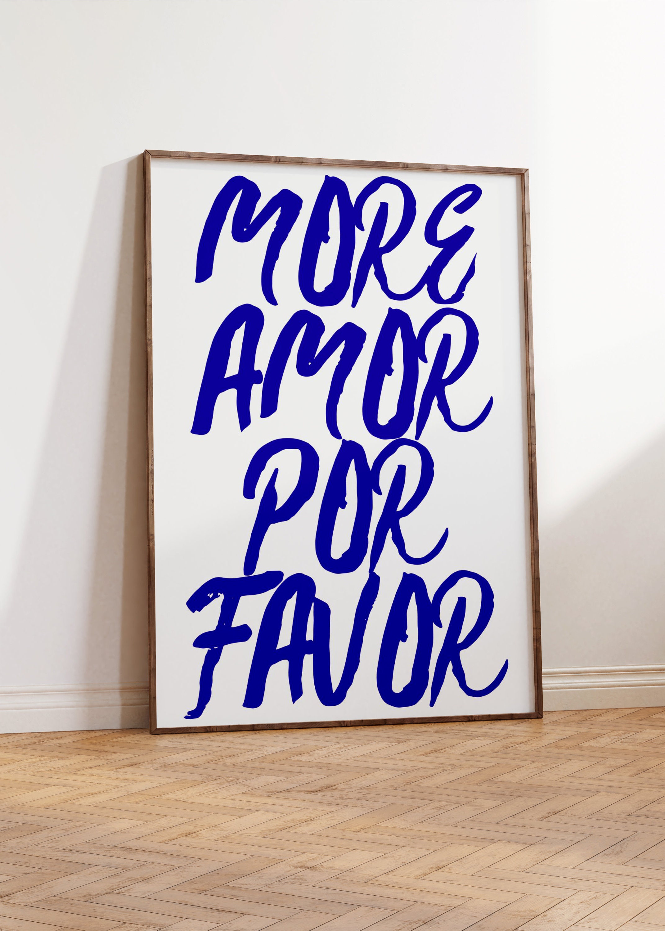 More Amor Por Favor Print, Love Quote Wall Art, Trendy Retro Blue White ...